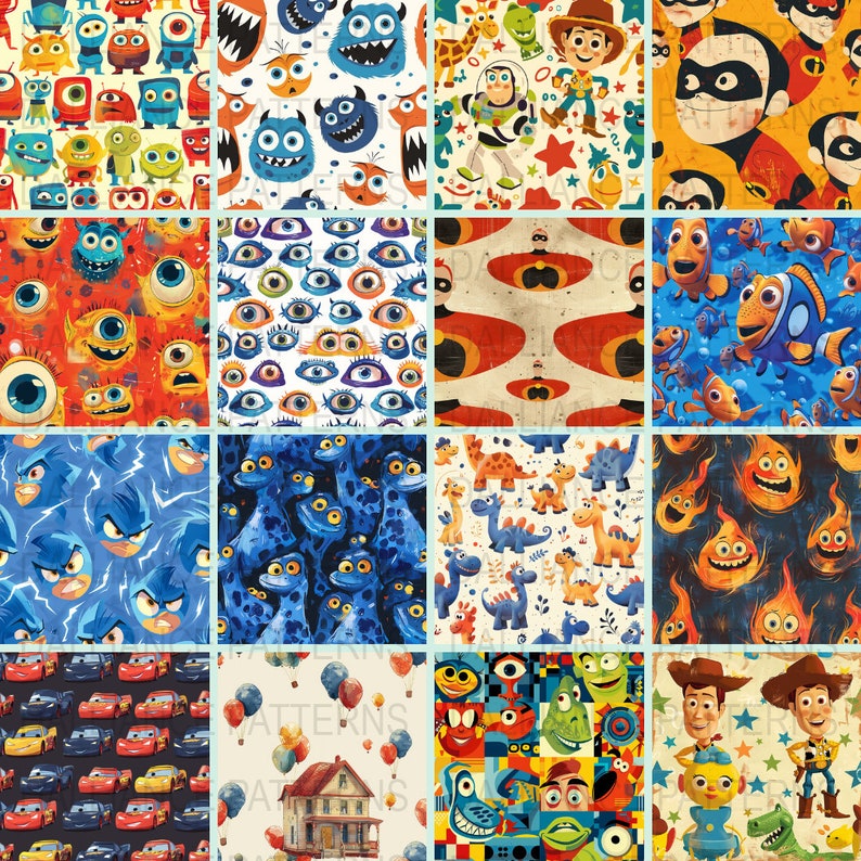 Pixar Movie Patterns: Seamless Digital Paper (digital Download) - Etsy