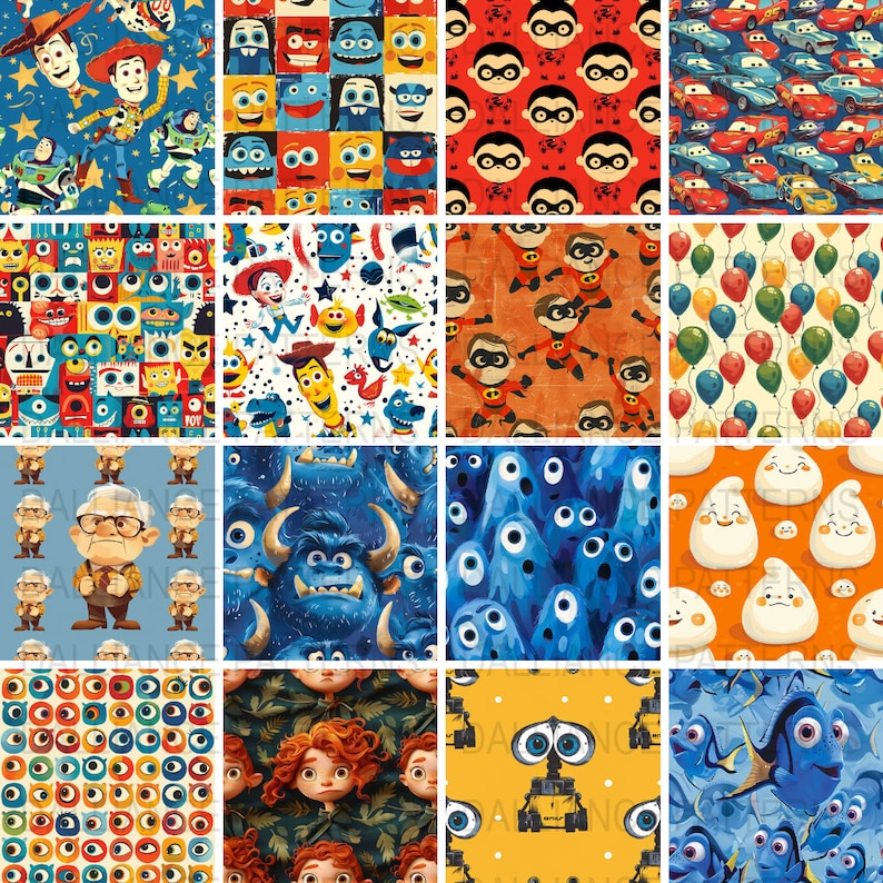 Pixar Movie Patterns: Seamless Digital Paper (digital Download) - Etsy