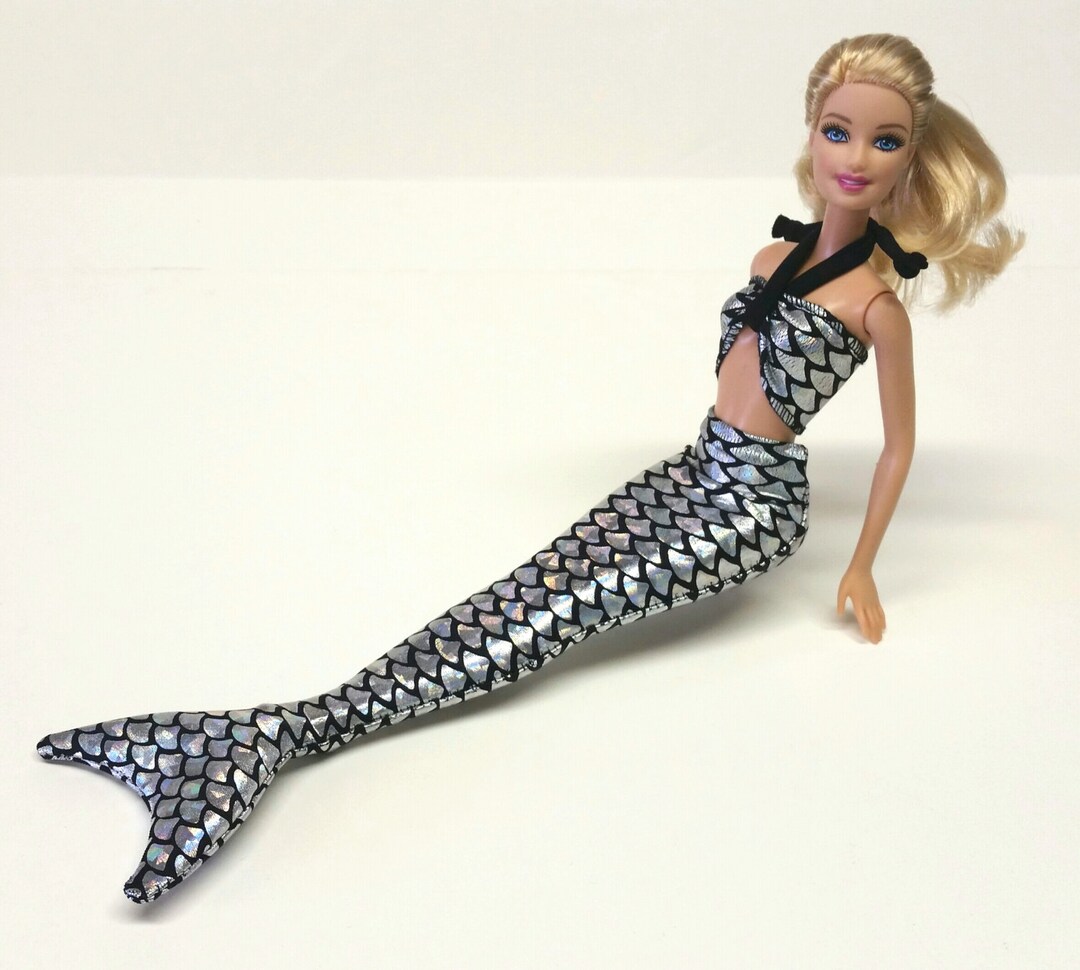 Mermaid Tail and Top Set for 12" Fashion Dolls, Silver Metallic Fish ...
