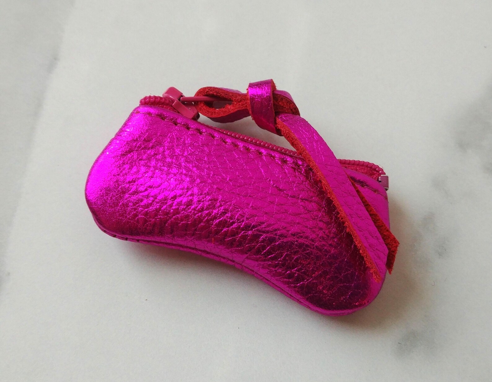 Miniature Doll Purse, Hot Pink Leather Clutch With Functional Zipper, 1 ...