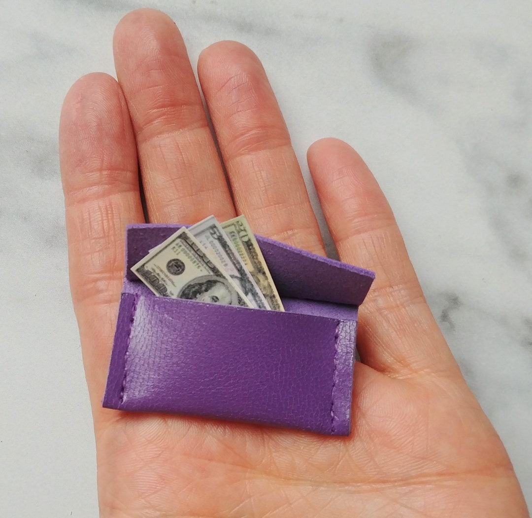 Leather Doll Wallet With Money, Miniature Fashion Doll Purse, Purple ...