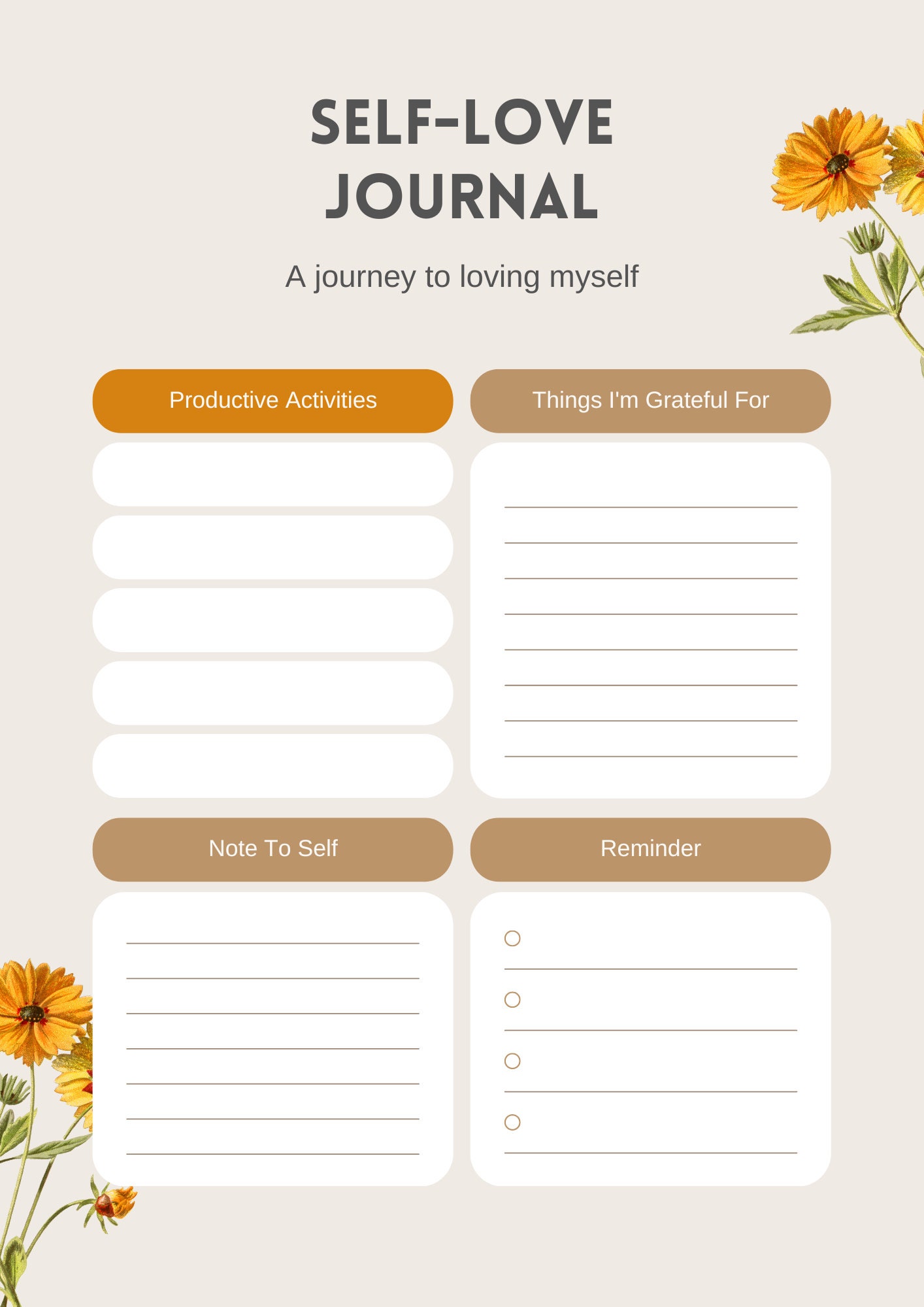 Minimalist Self-love Planner, Printable Self Care & Wellness Planner ...