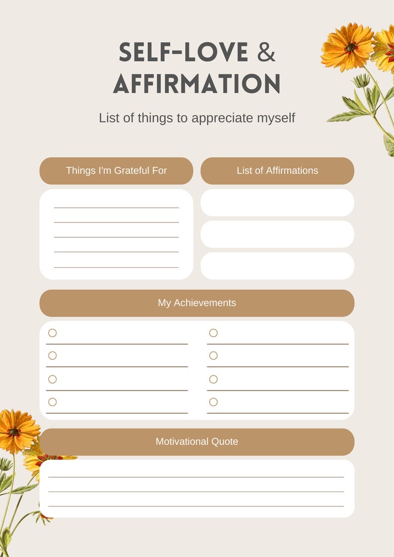 Minimalist Self-love Planner, Printable Self Care & Wellness Planner ...