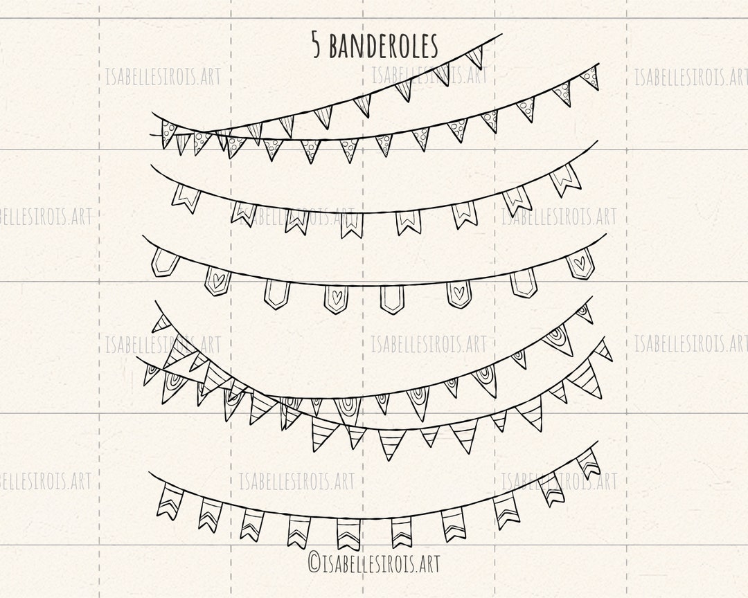 Hand Drawn Pennants Bundle to Download Svg, Streamers Jpg, Doodle ...