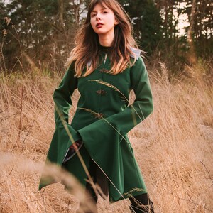 Vegan Wool Medieval Fantasy Tied Coat With Big Hood, Shiny 100% Cotton ...