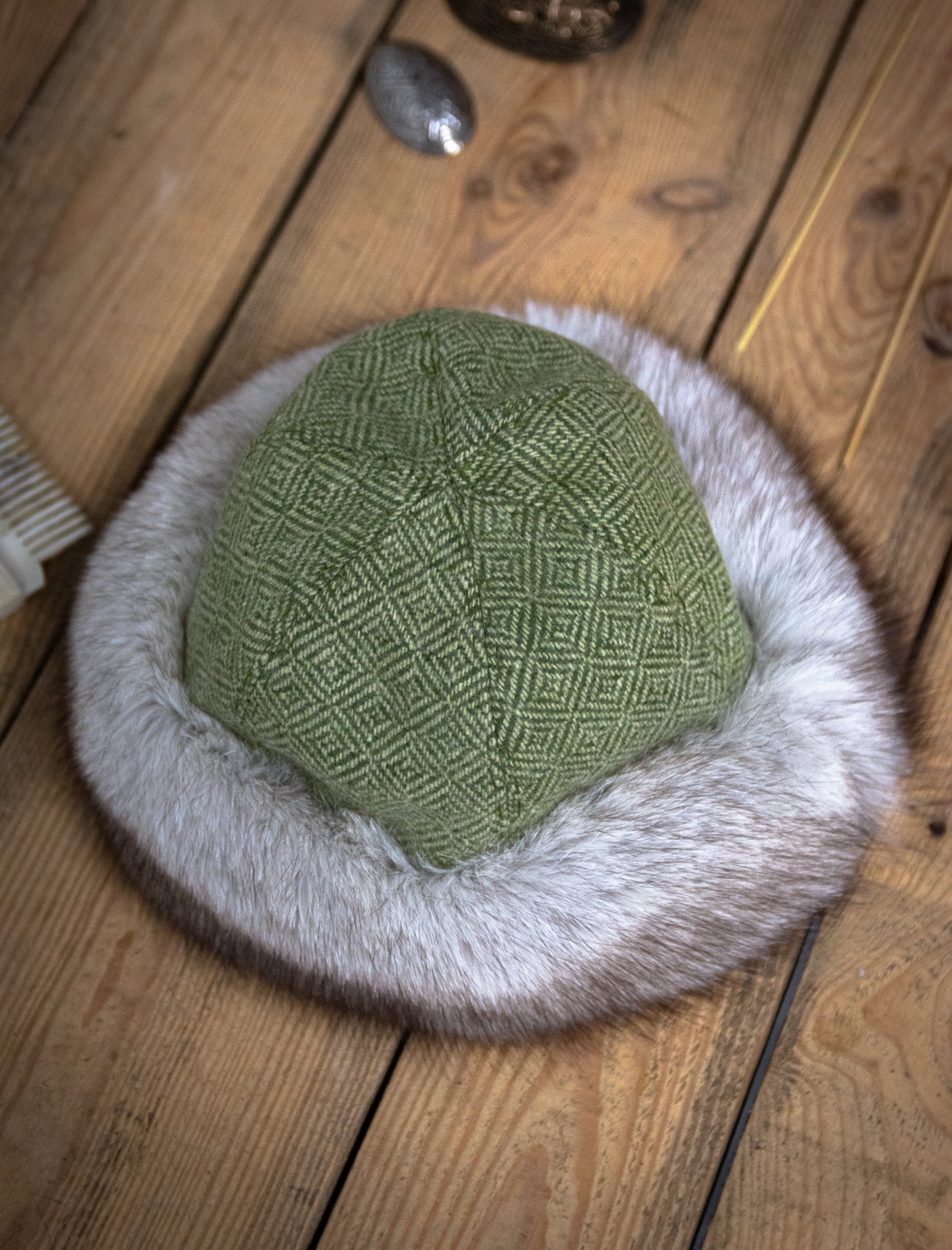 Early Medieval Diamond Wool Birka Round Hat With Natural White - Etsy