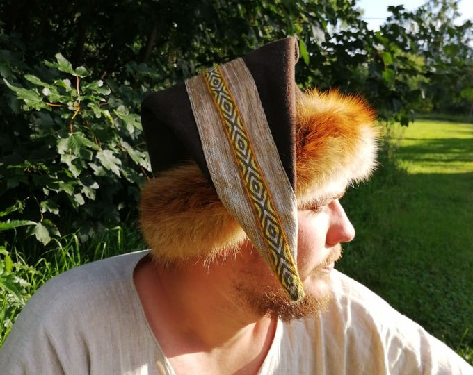 Larp Reenactment, Viking Wool Cap With a Mink Fur, Viking Costume ...