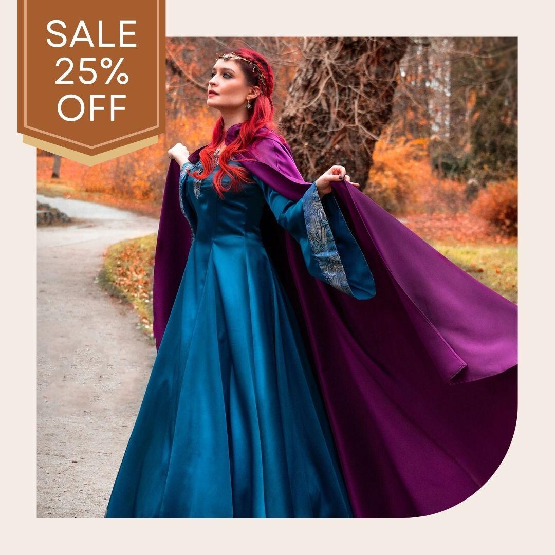 IN STOCK Cotton Satin Wide Hooded Elven Cloak Cape for Medieval Fantasy ...