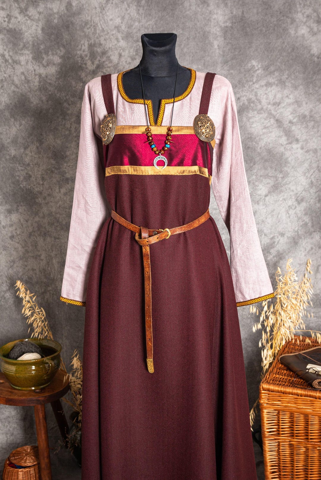 Early Medieval Trimmed Wide Wool Apron Dress Smokkr With Silk Hems for ...