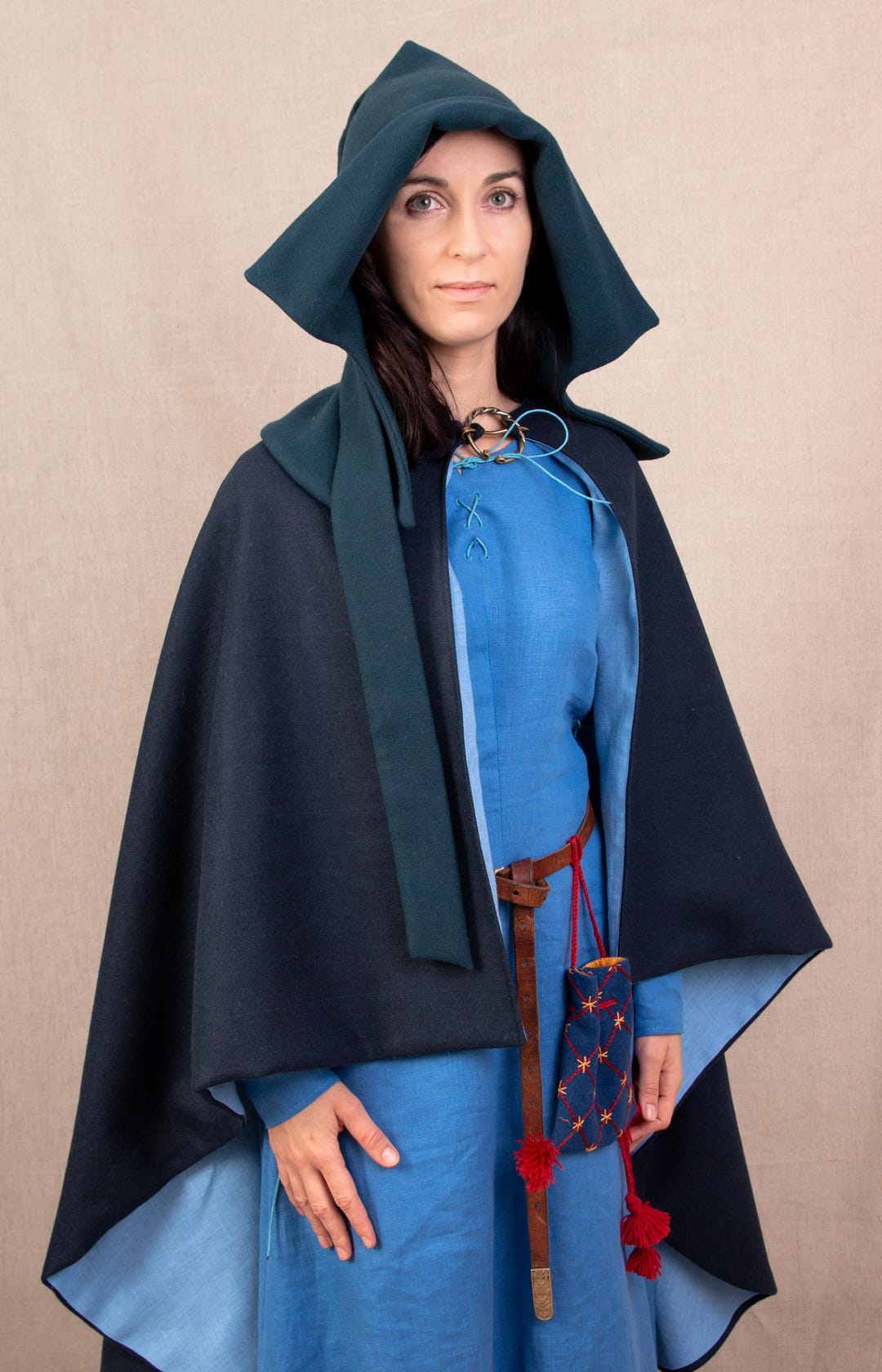 IN STOCK | Asymmetrical Medieval Dark Blue Wool Cloak With Light Blue ...