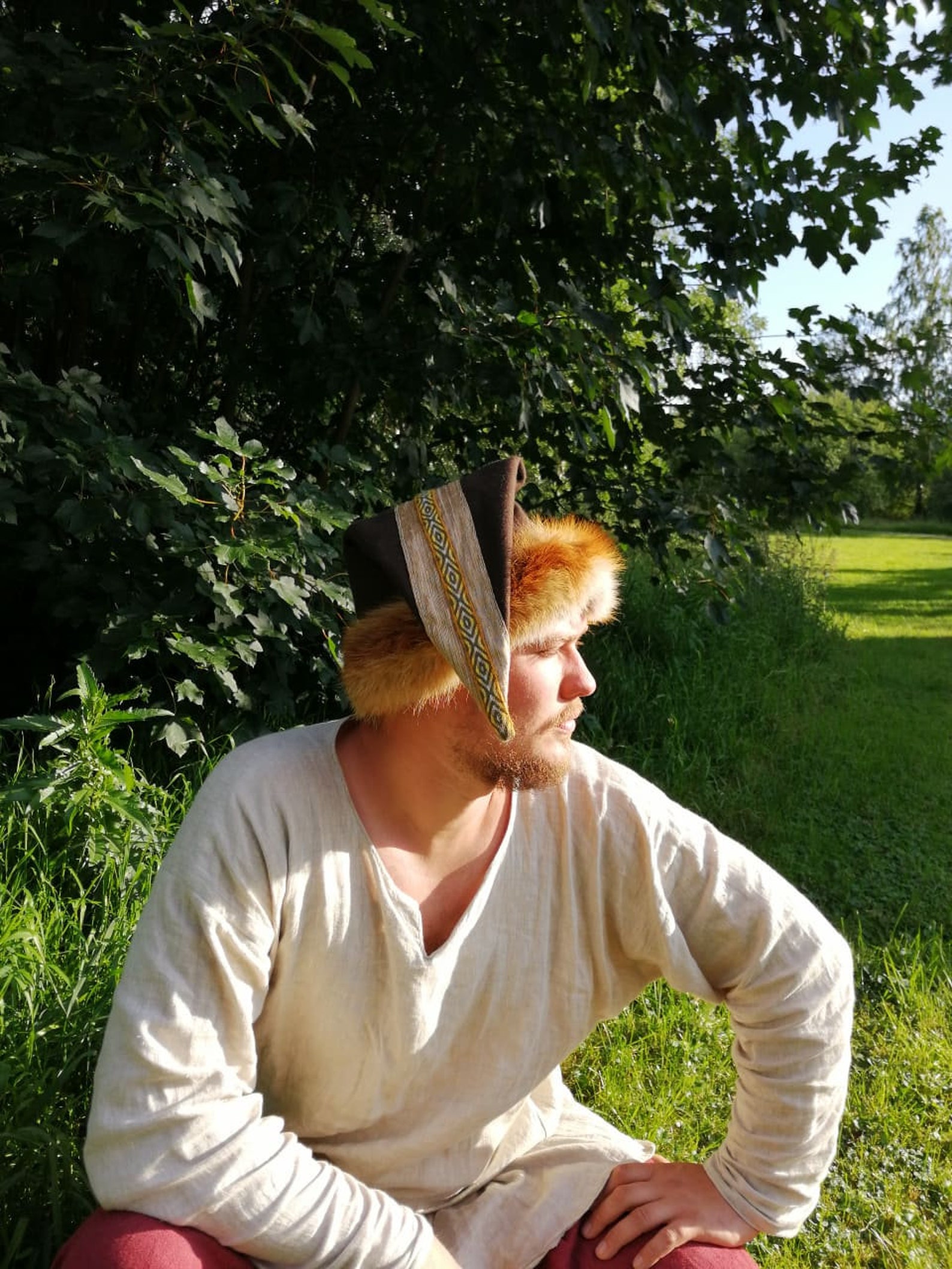 Early Medieval Woollen Triangle Hat With Natural Fox Fur and - Etsy