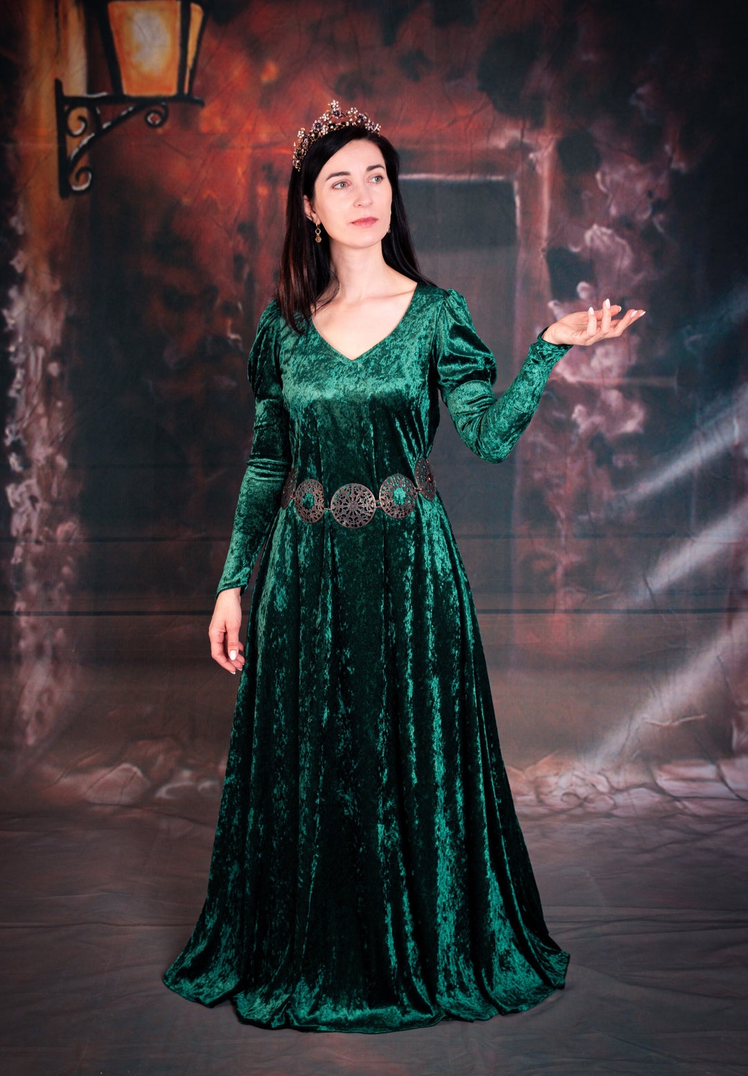 Fantasy Elf Medieval Renaissance Faire Velour Dress Gown Chemise With ...