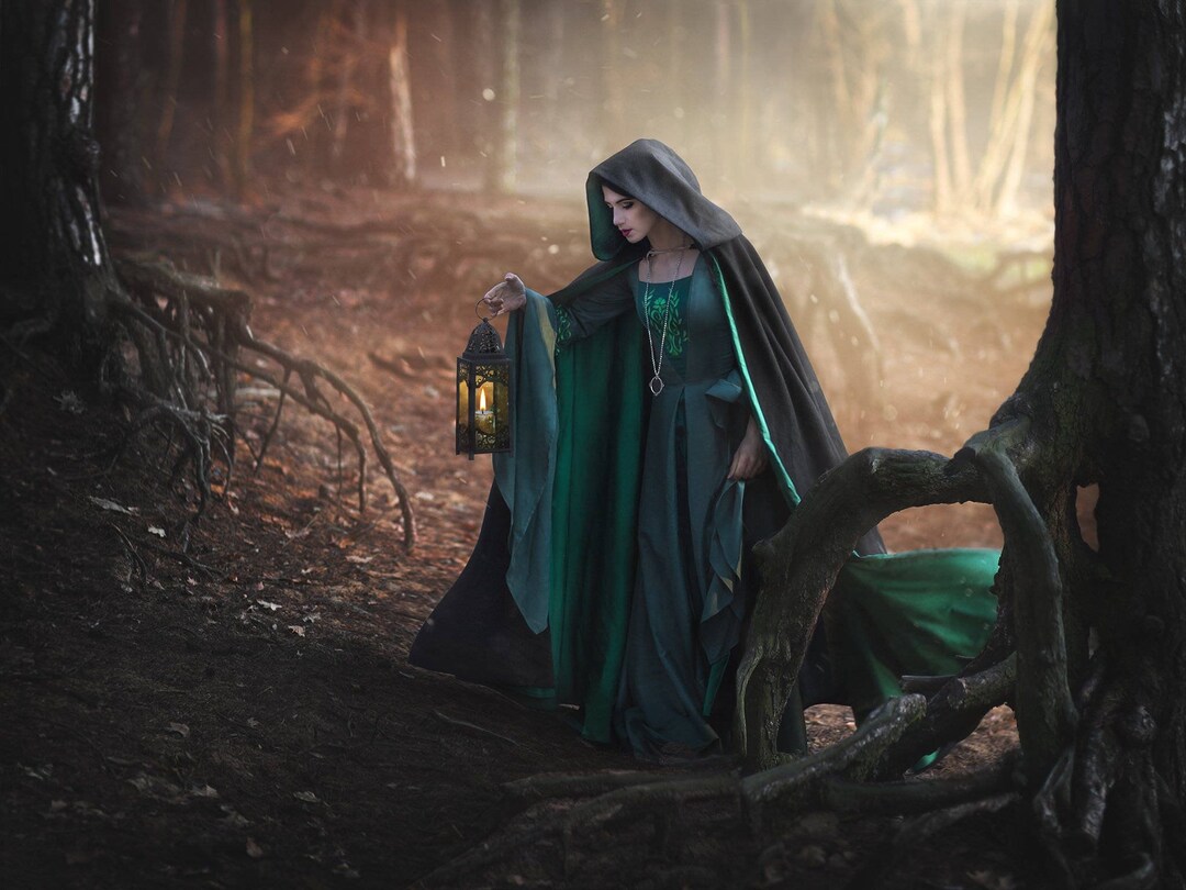 Medieval Renaissance Faire Elf Fantasy Natural Wool Wide Hooded Semi ...