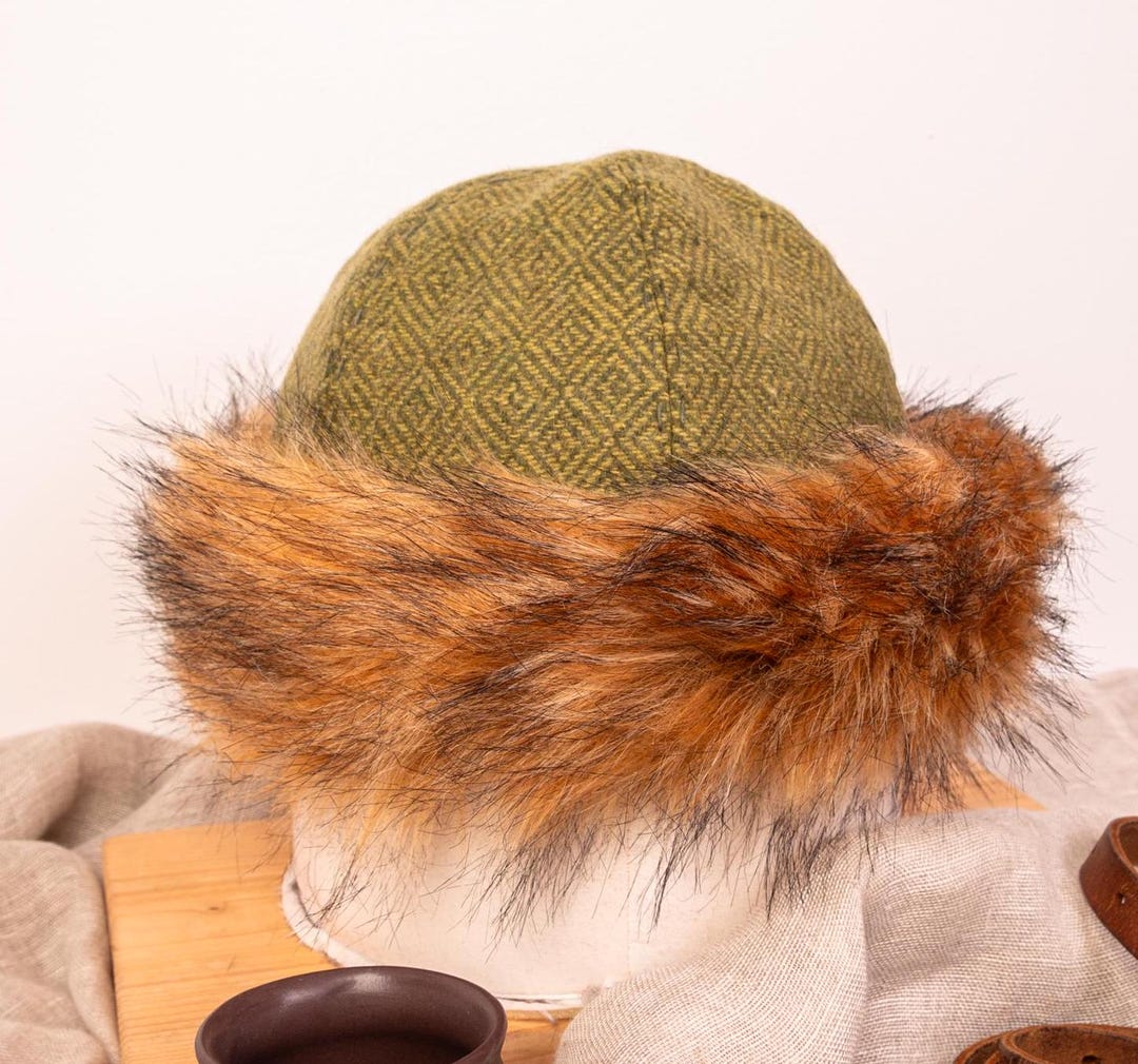 Early Medieval Birka Diamond Twill Wool Round Hat With Faux Red Fox Fur ...