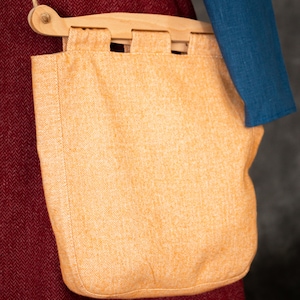 Early Medieval Wool Shoulder Wooden Handle Bag 100% Linen Lining for ...