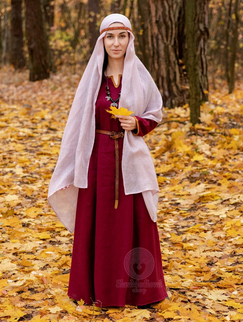 Viking Linen Headscarf, Early Medieval Natural Veil for Slavic and ...