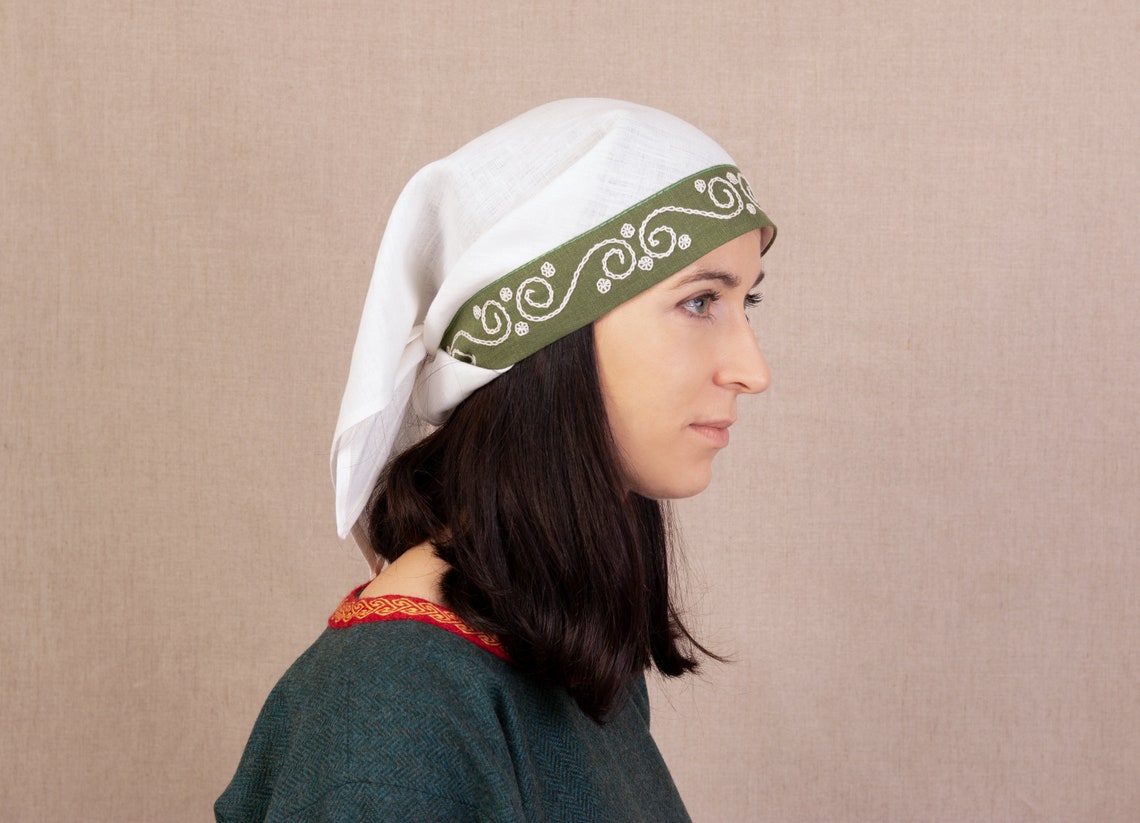 Early Medieval Pure Linen Embroidered Scarf Kerchief for - Etsy