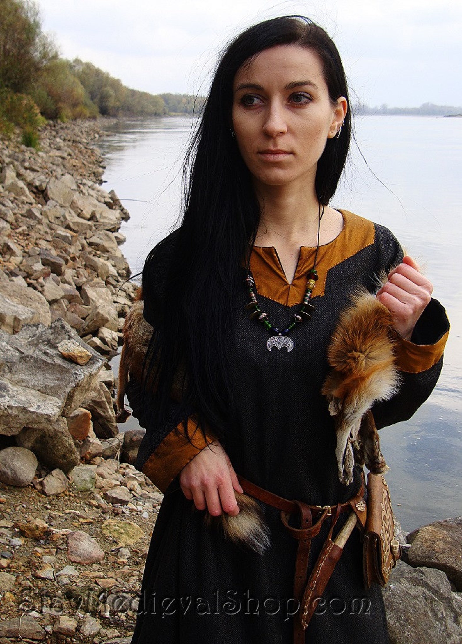 Early Medieval Wide Warm Wool Dress With Natural Silk Hems for Viking ...