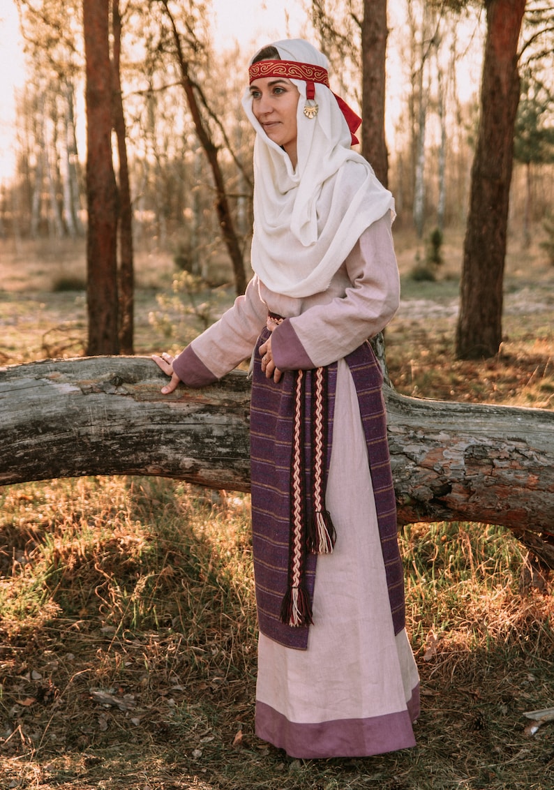 Early Medieval Slavic Costume With Embroidered Headband, Slavic Linen ...