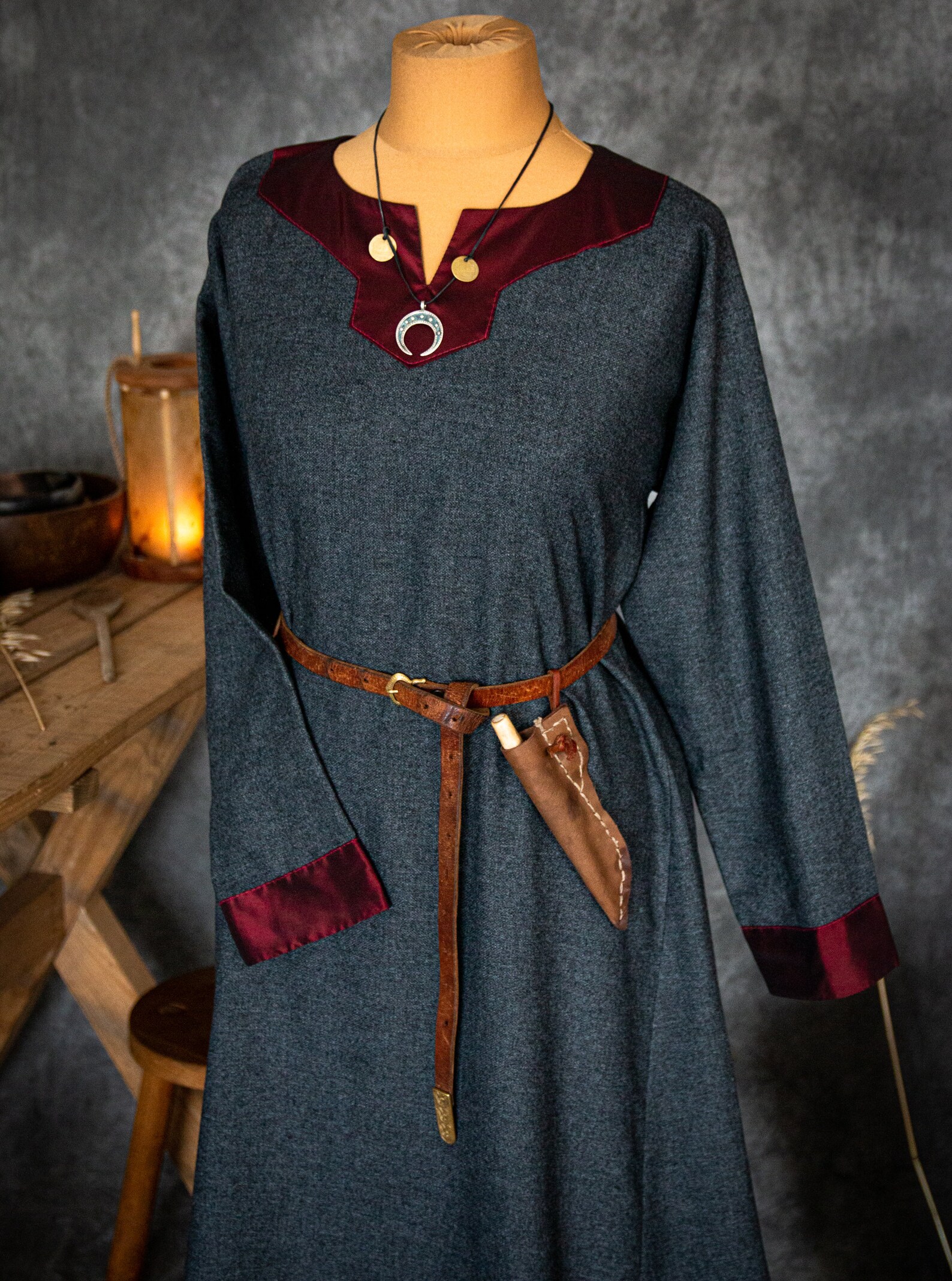 Early Medieval Wide Warm Wool Dress With Natural Silk Hems for Viking ...