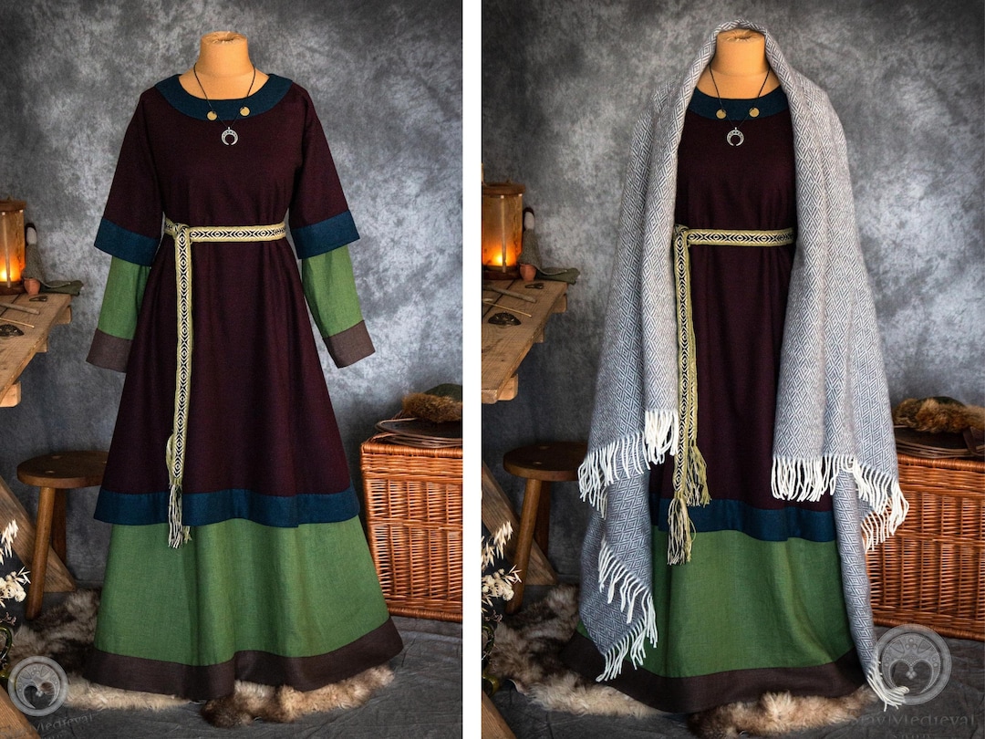HELGA Early Medieval Costume Set With Linen Dress, Wool Tunic, Belt and ...