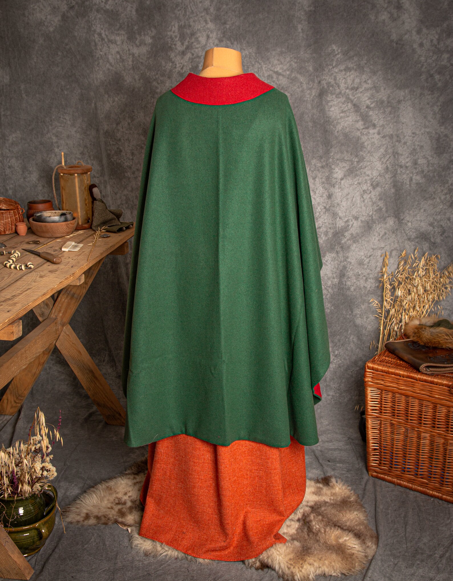 FREJA Early Medieval Costume Set With Wide Linen Dress, Wool and Plain ...