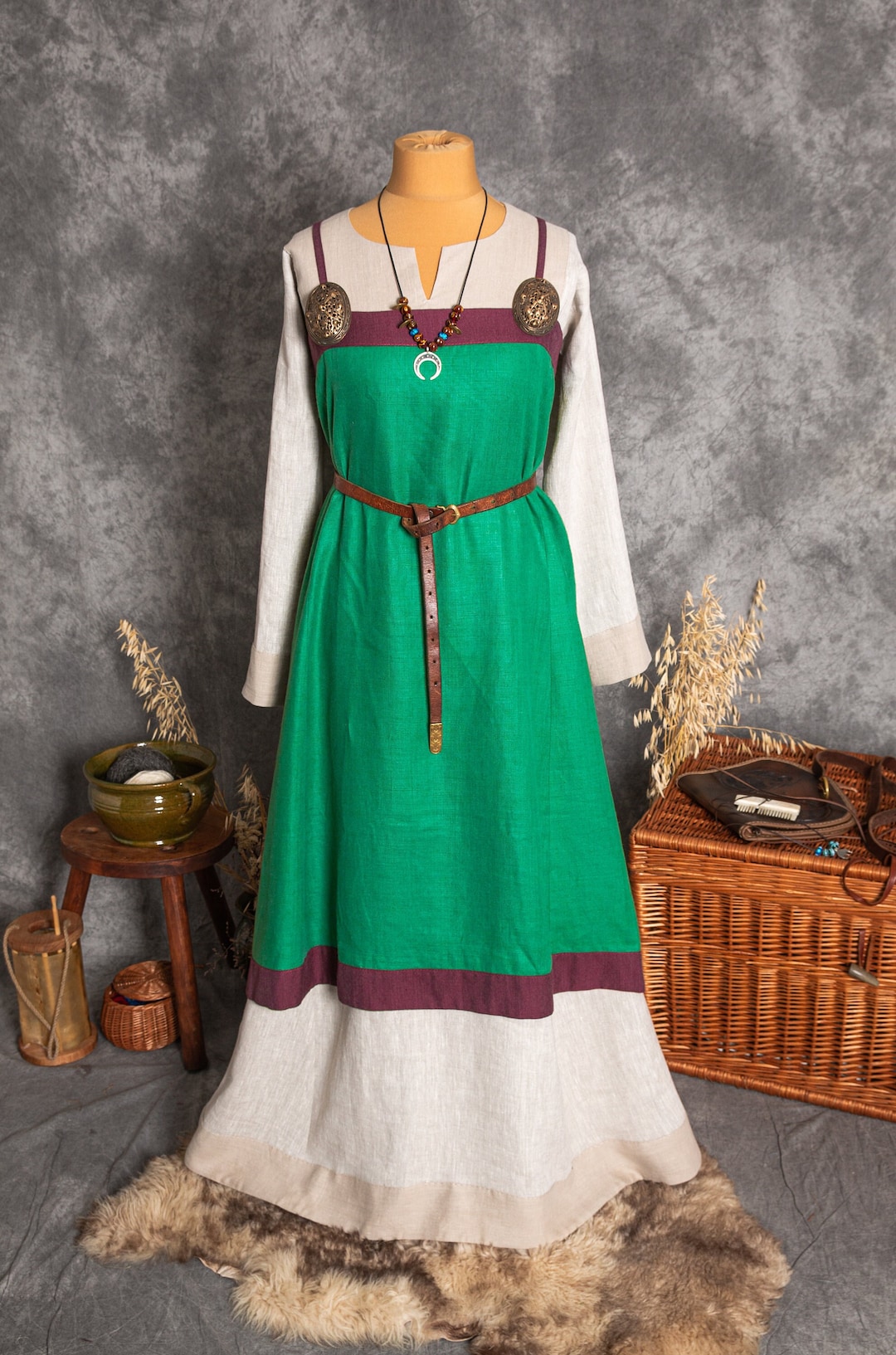 IN STOCK | Early Medieval Turquoise Green Medium Thickness Linen Apron ...