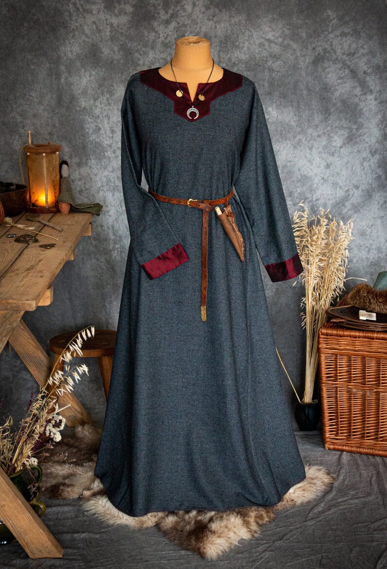 Early Medieval Wide Warm Wool Dress With Natural Silk Hems for - Etsy