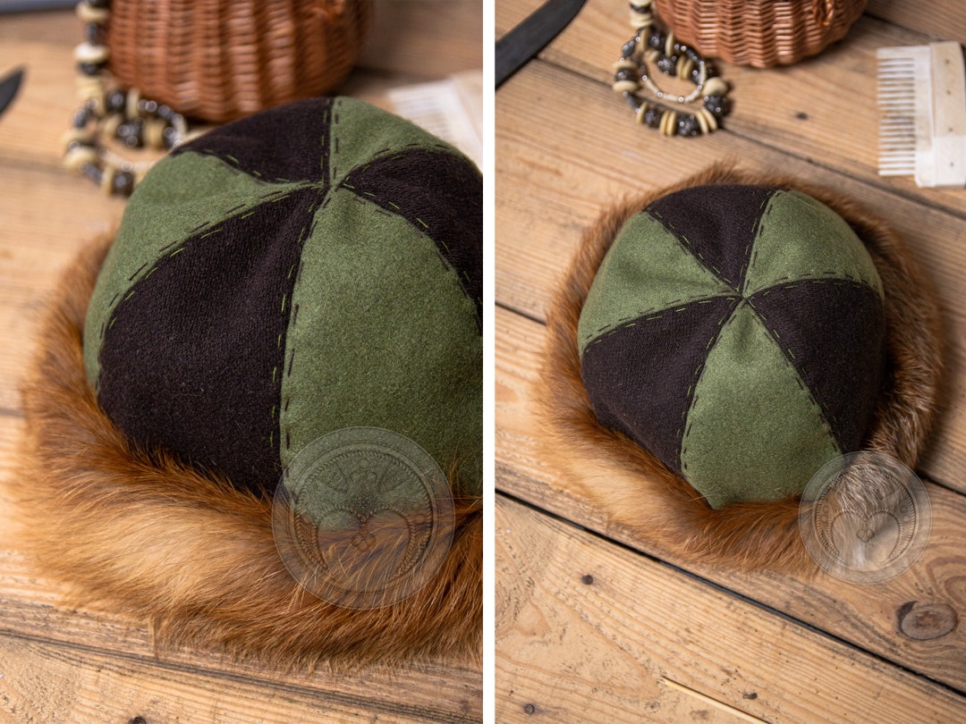 Early Medieval Birka Wool Round Hat With Red Fox Fur and Linen Lining ...