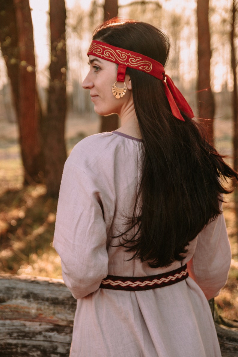 Early Medieval Slavic Costume With Embroidered Headband, Slavic Linen ...