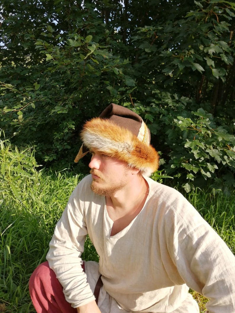 Early Medieval Woollen Triangle Hat With Natural Fox Fur and - Etsy