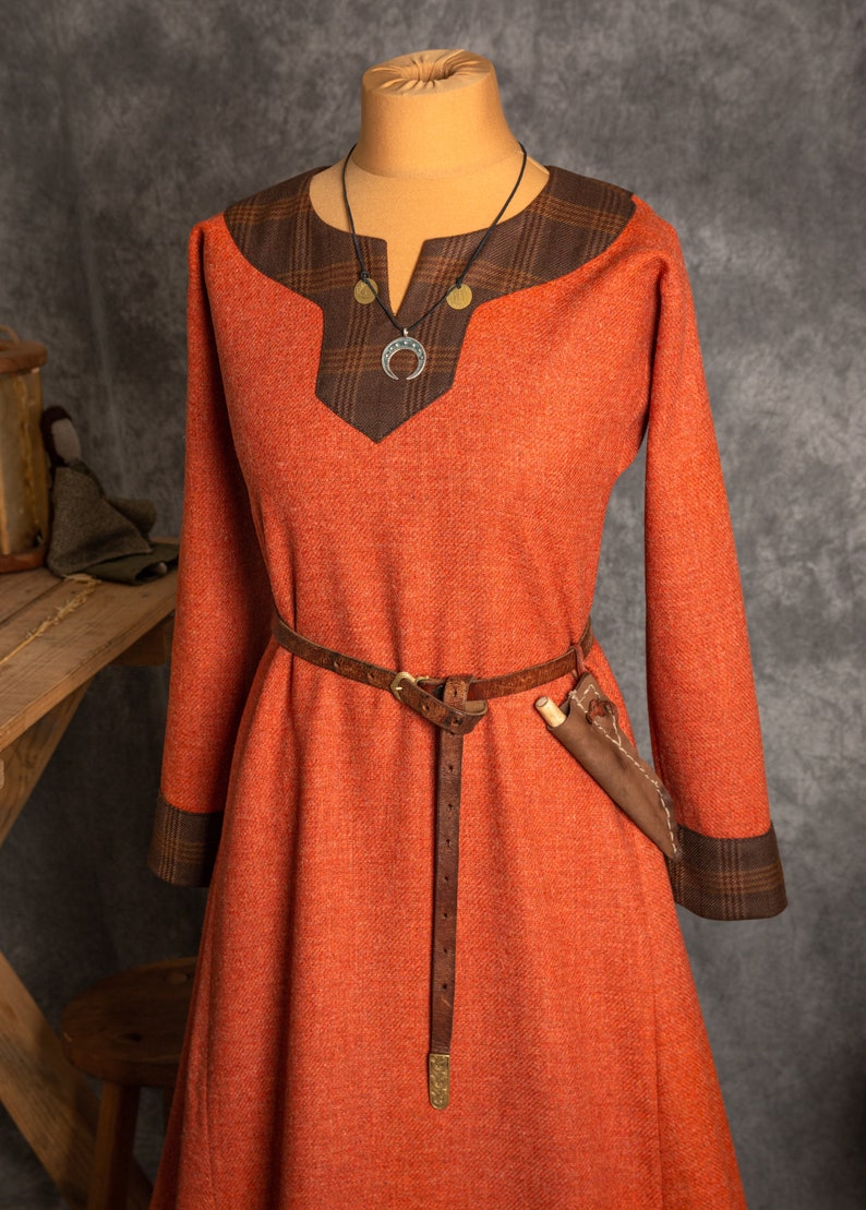 Early Medieval Viking Wide Warm Wool Dress Trimmed With Plaid Wool Hems ...