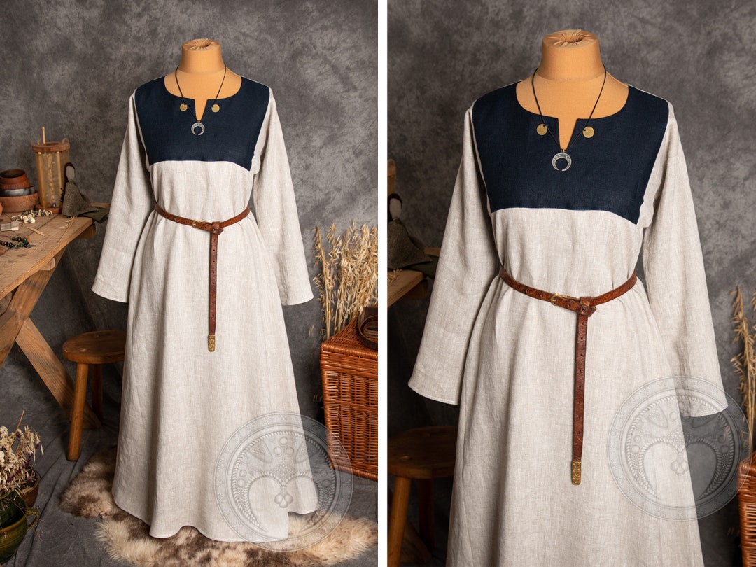 Early Medieval Linen Dress With Rectangular Accent Linen Hem and Slit ...