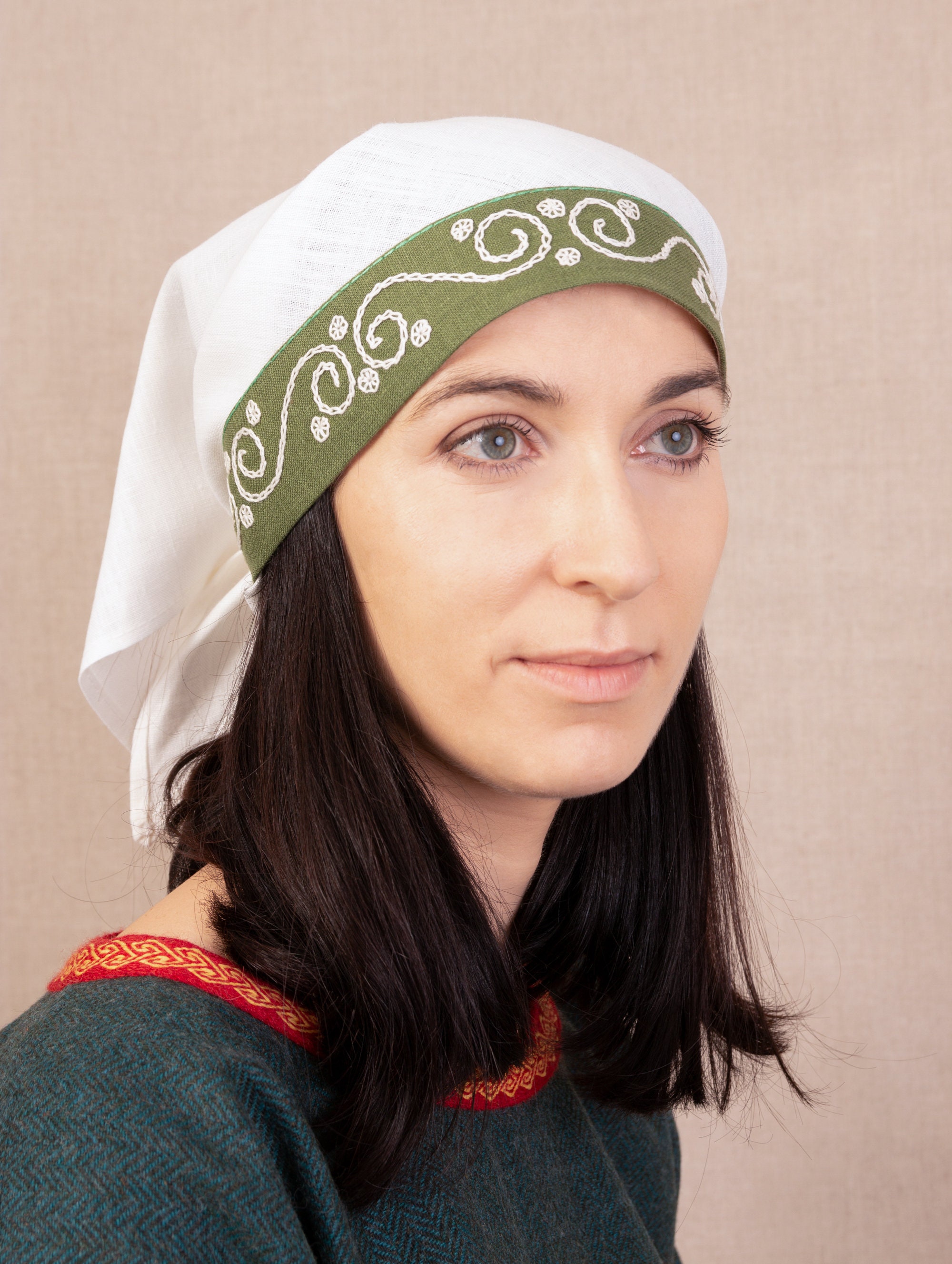 Early Medieval Pure Linen Embroidered Scarf Kerchief for - Etsy