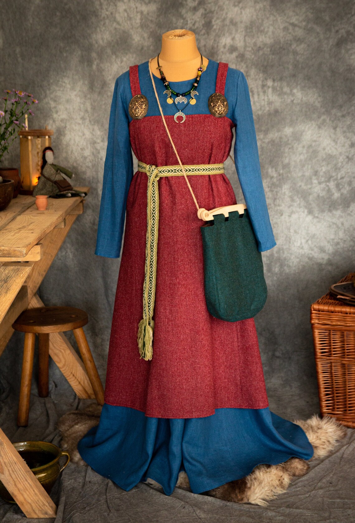 Early Medieval Wool Shoulder Wooden Handel Bag 100% Linen - Etsy