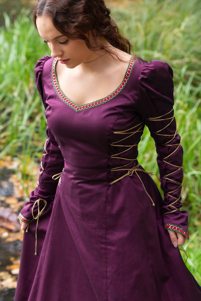 MEDIEVAL DREAM Fantasy Wide Satin Cotton Dress With Binding - Etsy UK