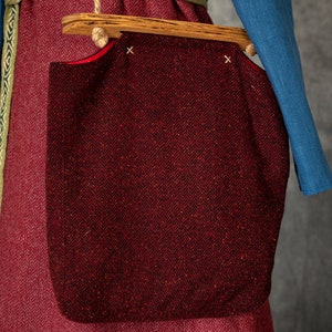 Early Medieval Wool Shoulder Wooden Handle Bag 100% Linen Lining for ...