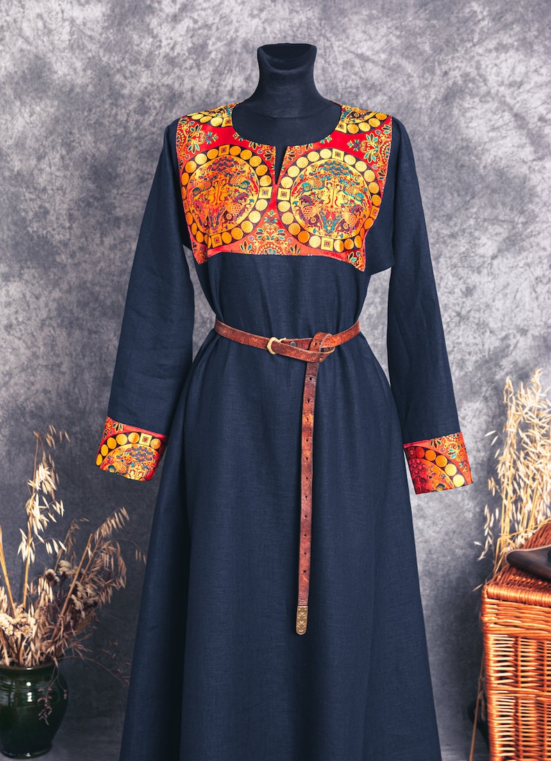 Early Medieval Rich Wide Linen Dress Trimmed With Oseberg Red/yellow ...
