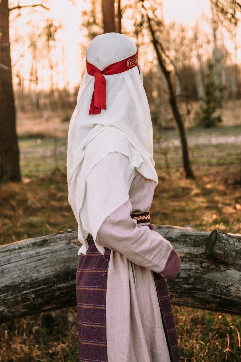 Early Medieval Slavic Costume With Embroidered Headband, Slavic Linen ...