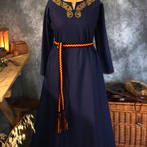 Early Medieval Wide Wool Dress With Split Neckline and Handmade Silk ...