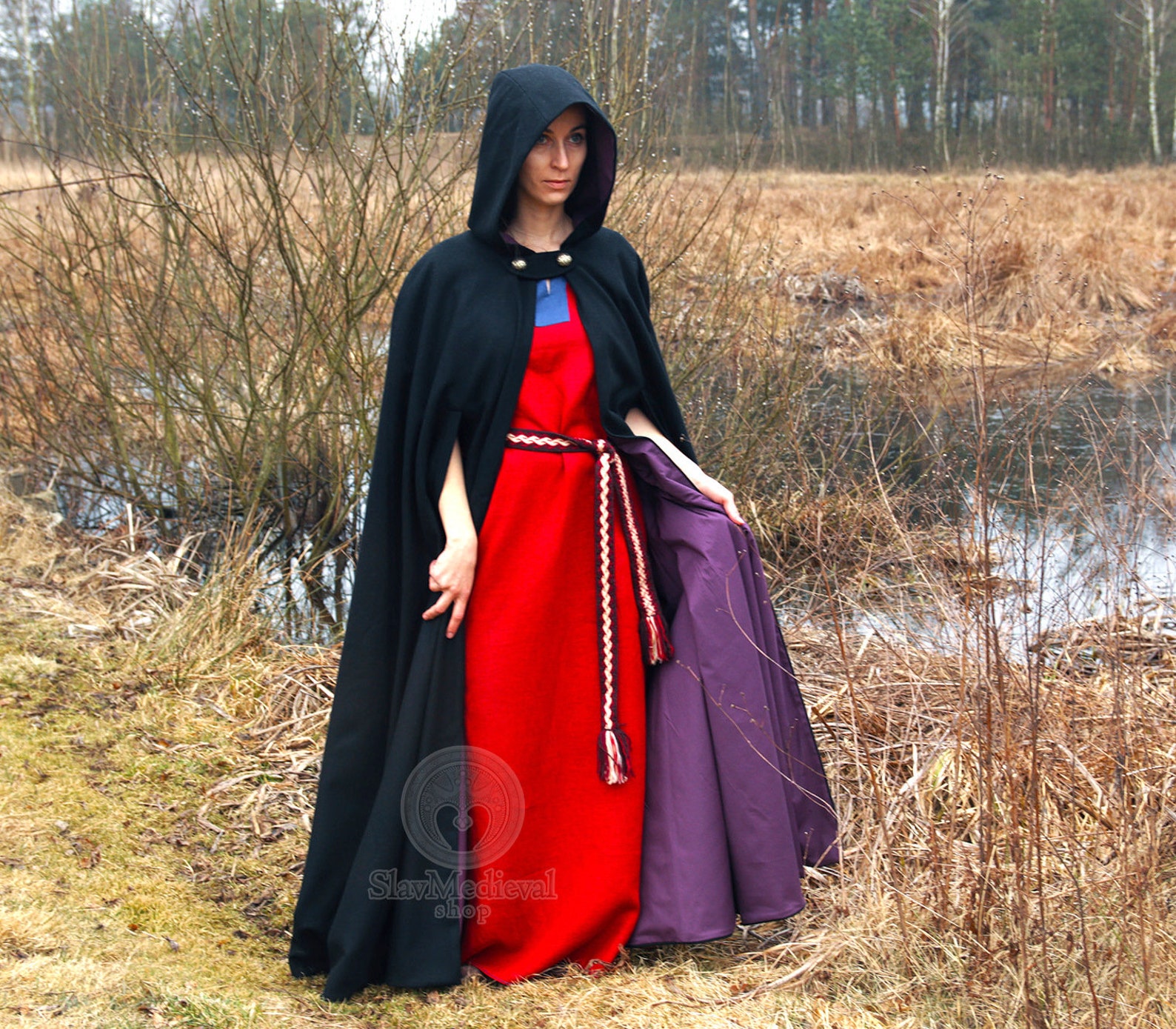 Medieval wool cloak with hood and cotton lining for cosplay | Etsy