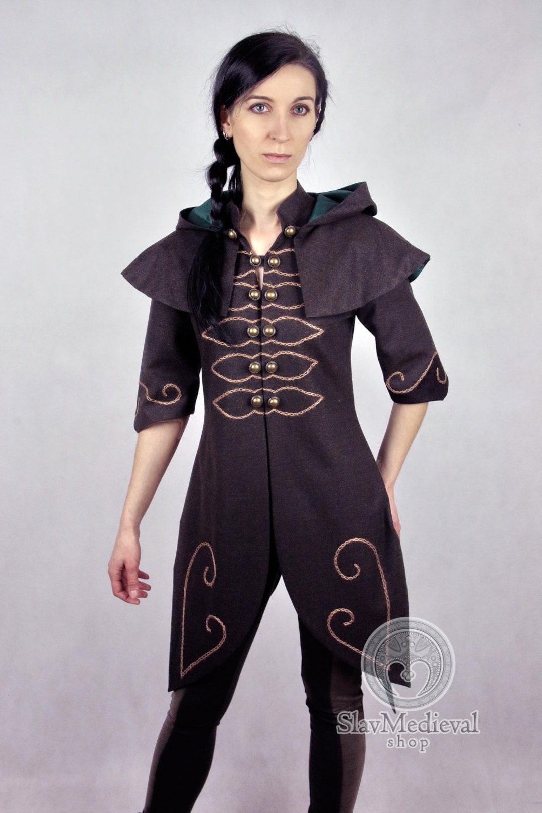 LADY BUG Hand-embroidered Warm Thin Wool Elven Fantasy Hooded Coat With ...