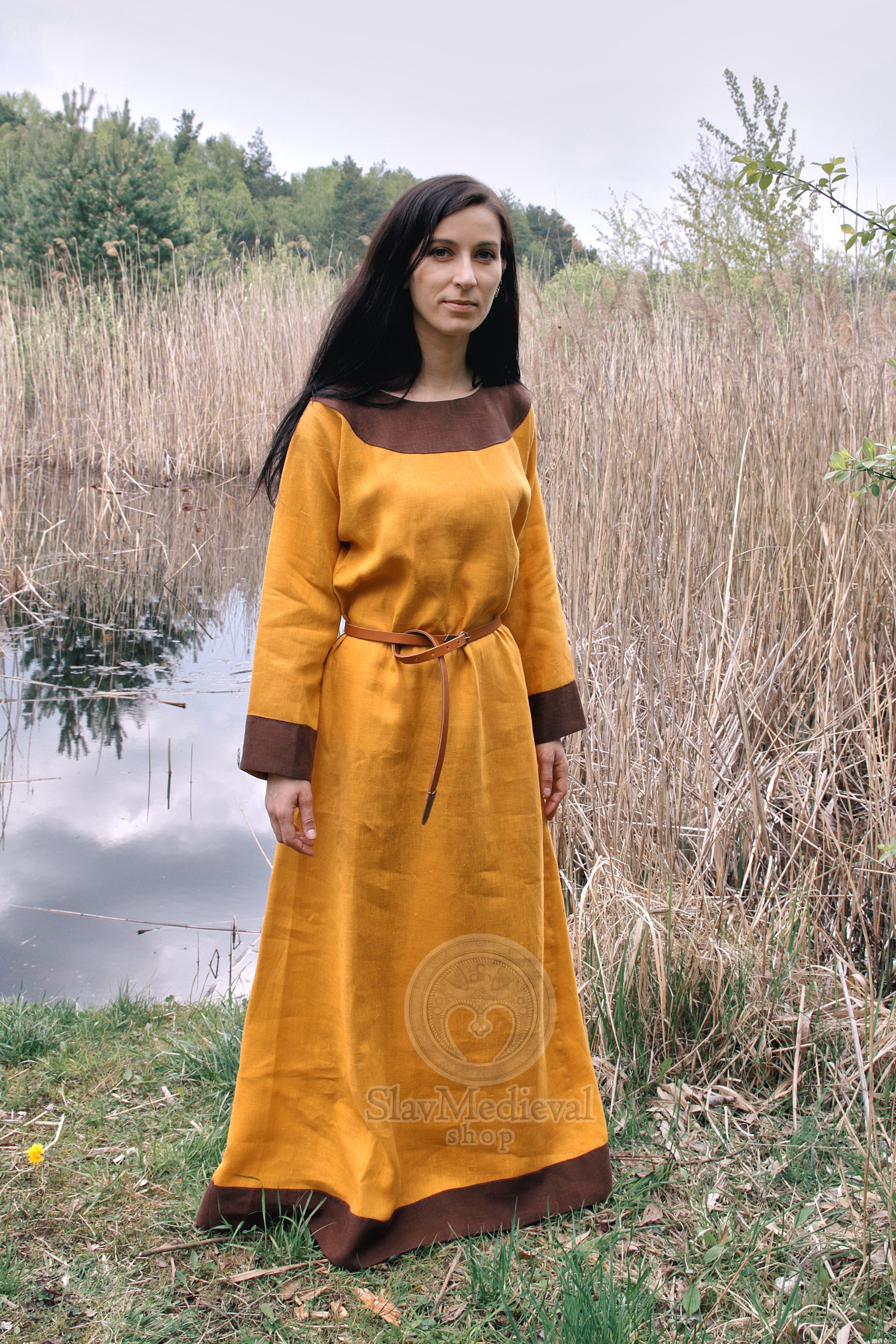 Early Medieval basic linen dress with linen hems for Viking | Etsy