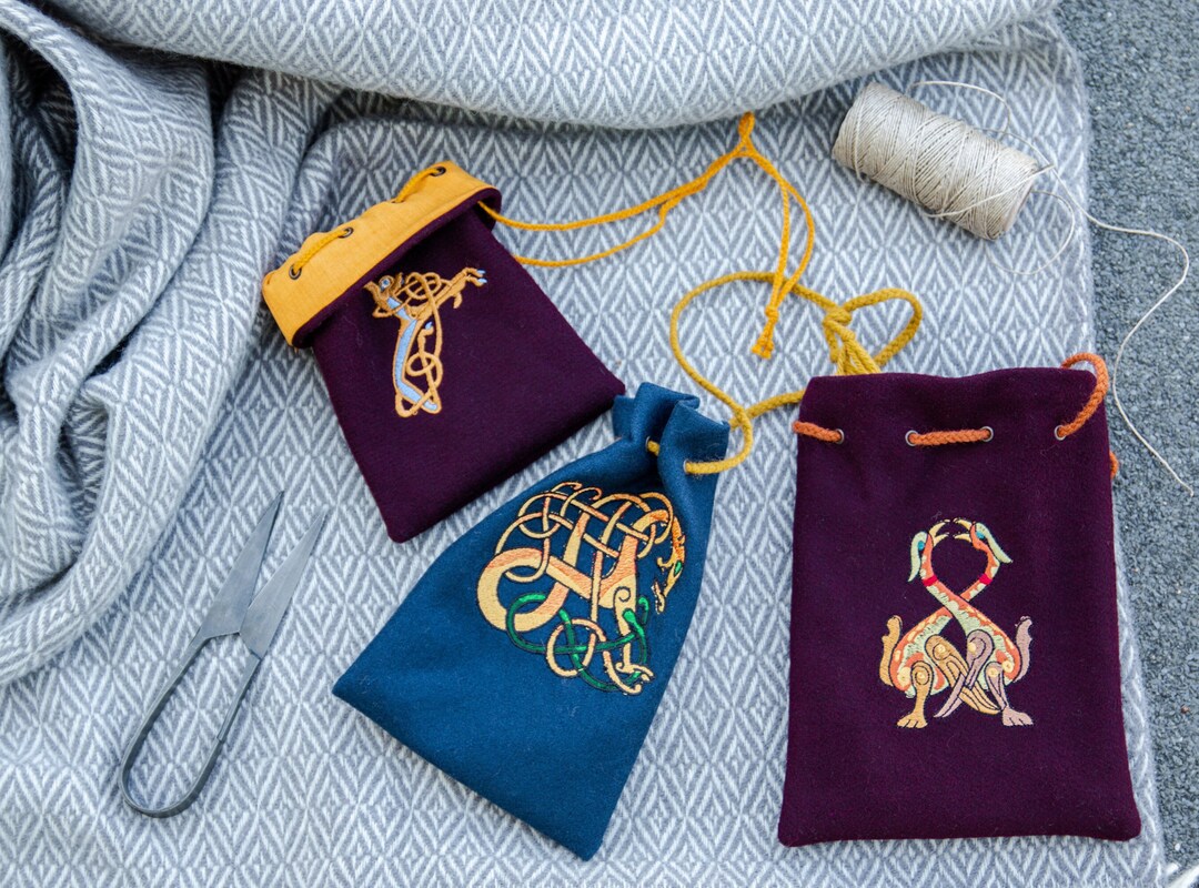 Viking-inspired Wool Small Pouch/waist Bag/coin Purses With Embroidery ...
