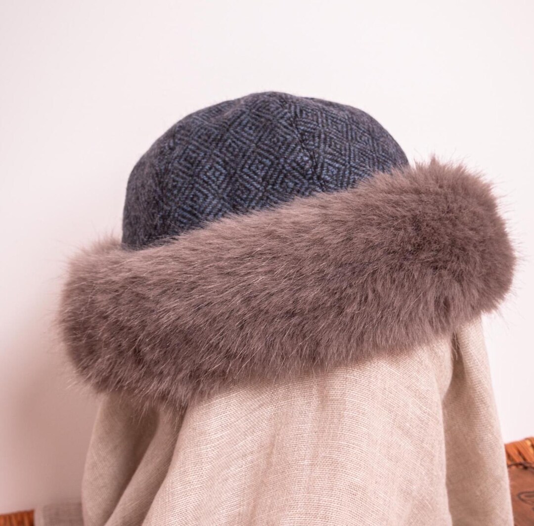 Early Medieval Birka Diamond Twill Wool Round Hat With Faux Grey Fur ...