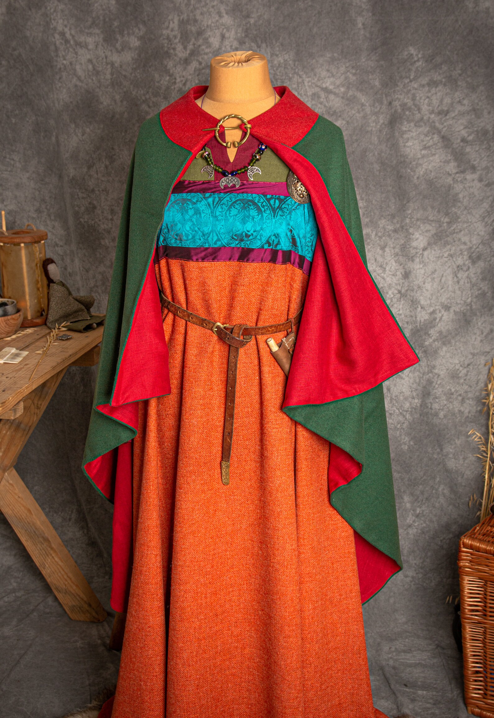FREJA Early Medieval Costume Set With Wide Linen Dress, Wool and Plain ...