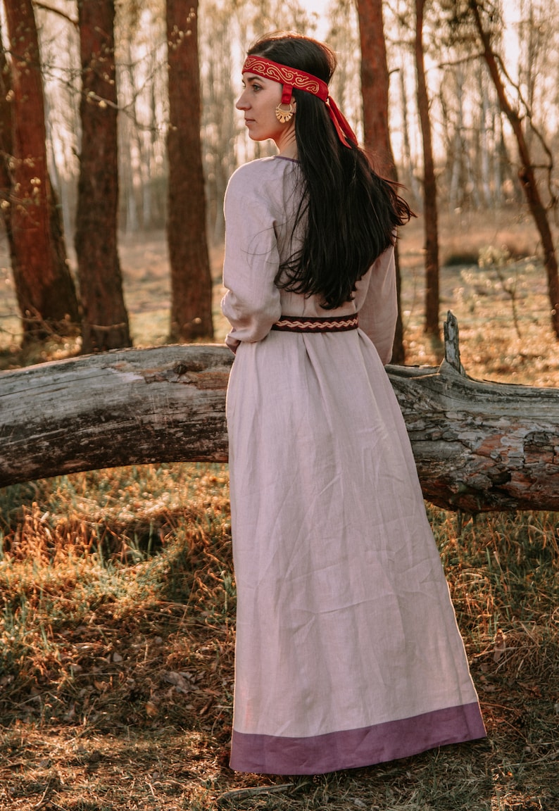Early Medieval Slavic Costume With Embroidered Headband, Slavic Linen ...