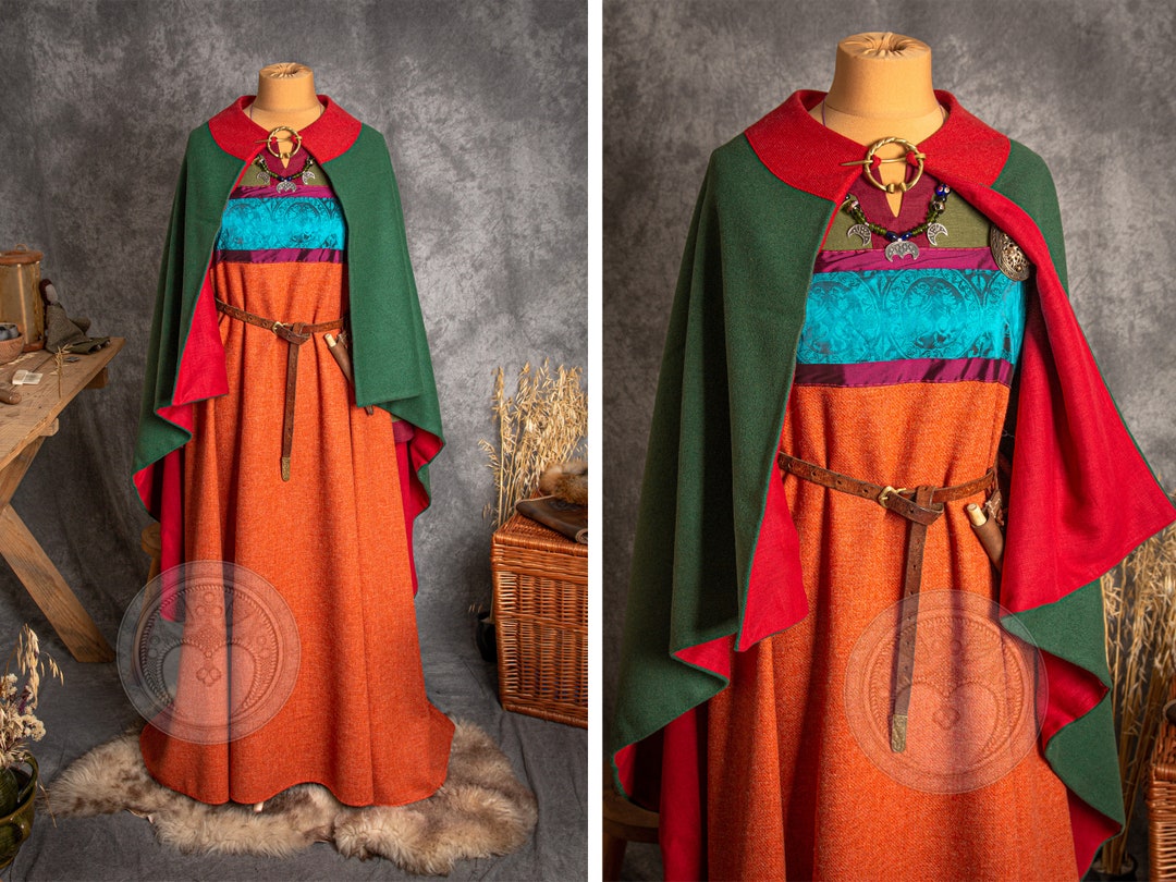 VALKYRIE Natural Wool, 100% Linen Lining Early Medieval Warm Asymmetric ...