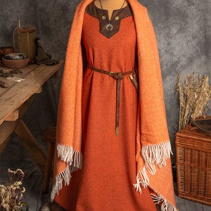 Early Medieval Viking Wide Warm Wool Dress Trimmed With Plaid Wool Hems ...