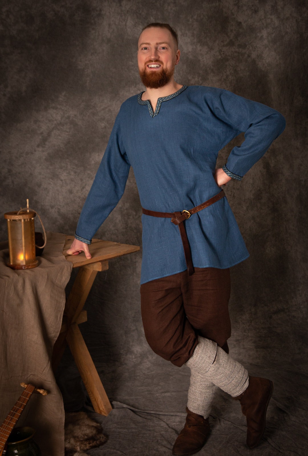 Early Medieval Linen Tunic Shirt With Woven Trim for Slavic and Viking ...